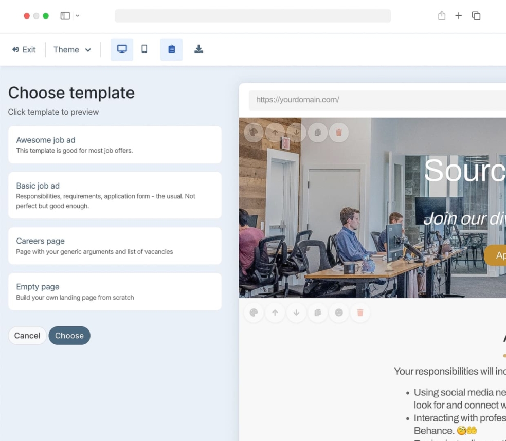 Easy career site builder tool for recruiters